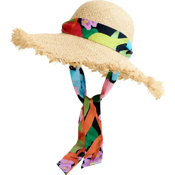 LOST PATTERN Cartagena Straw Hat With Ribbon Tie - Black And Orange