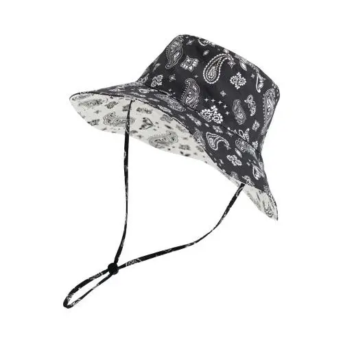 LOST PATTERN Paisley Cotton Reversible Sun Hat - Charcoal Black