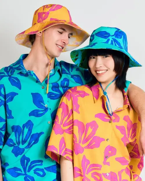LOST PATTERN Nyc Tropical Bliss Reversible Sun Hat - Ocean Blue