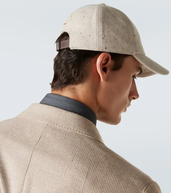 Brunello Cucinelli Herringbone Wool And Cashmere Baseball Cap - Beige