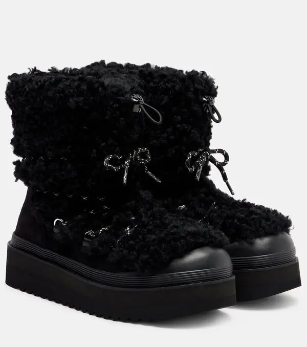 Tory Burch Mellow Shearling And Suede Lace-up Boots - Black