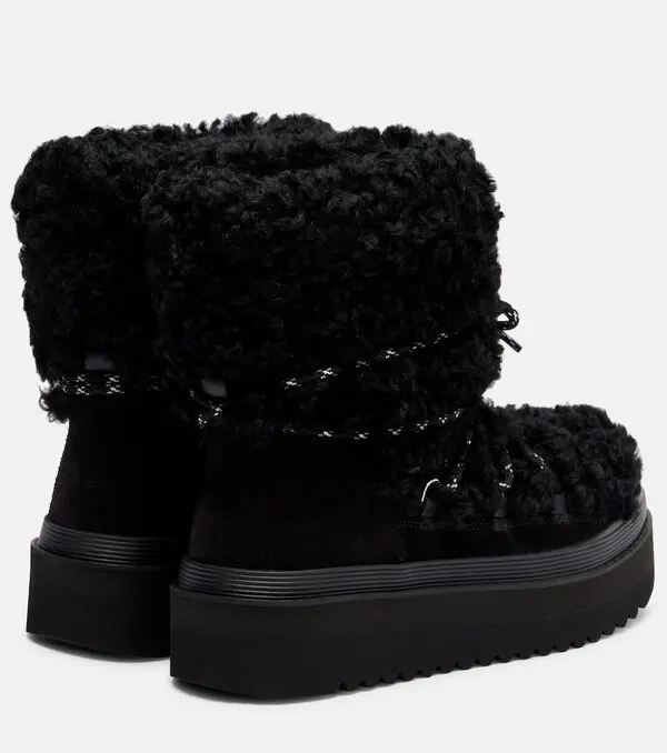 Tory Burch Mellow Shearling And Suede Lace-up Boots - Black