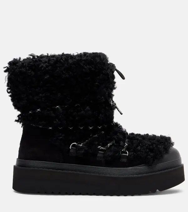 Tory Burch Mellow Shearling And Suede Lace-up Boots - Black