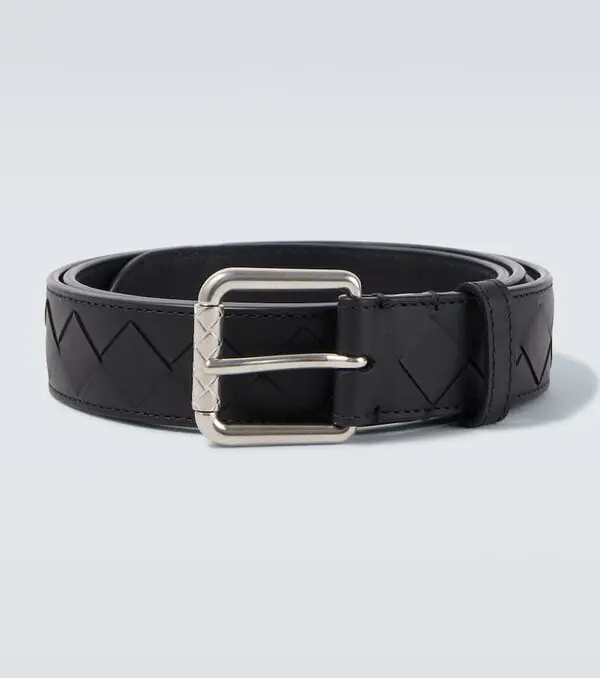 Bottega Veneta Intrecciato Leather Belt - Black
