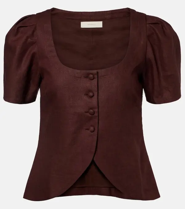 Faithfull The Brand Emma Linen Top - Brown