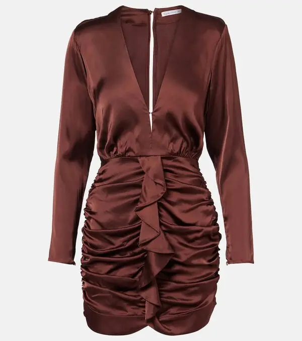 Poupette St Barth Ruffled Satin Minidress - Brown