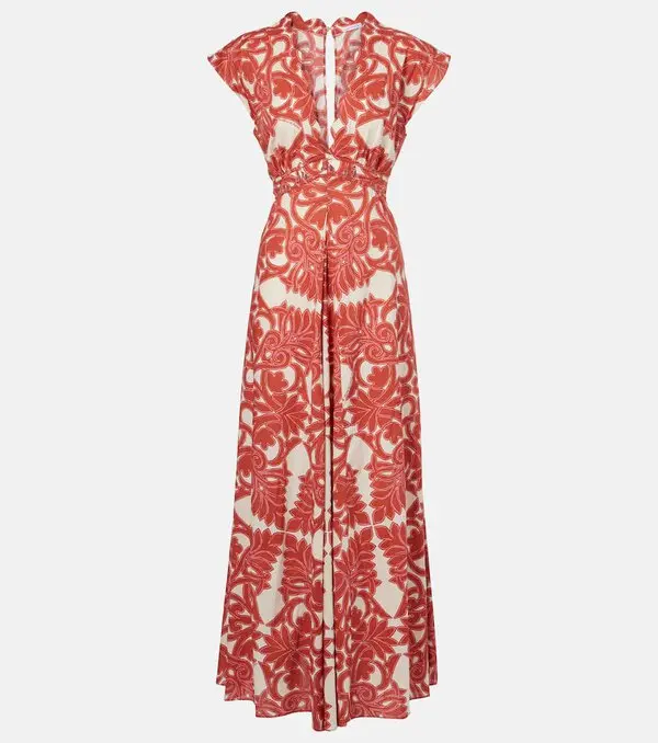 Poupette St Barth Noreen Printed Cotton Maxi Dress - Red