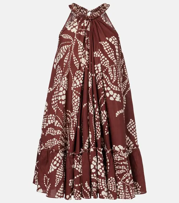 Poupette St Barth Cleo Printed Cotton Minidress - Brown