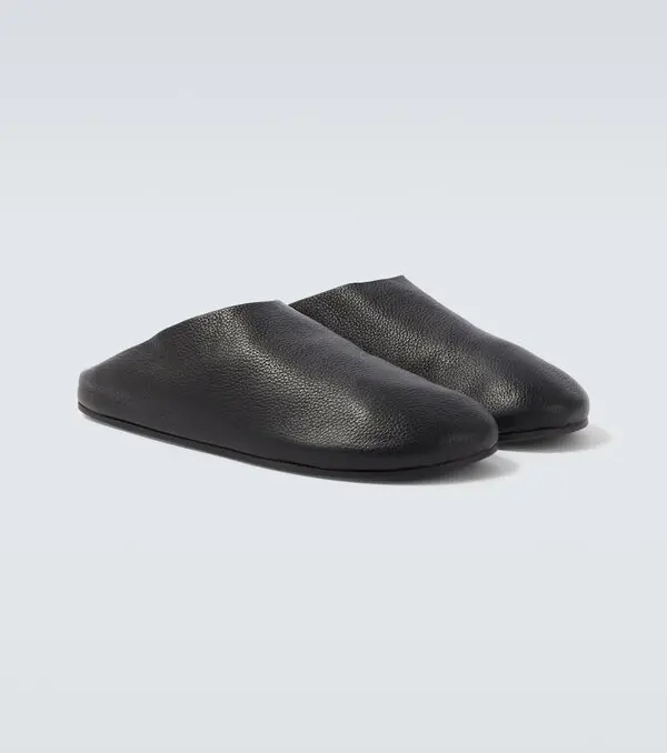 THE ROW Hudson Leather Mules - Black