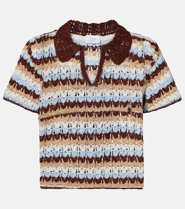 Anna Kosturova Crochet Striped Polo Shirt - Multicoloured