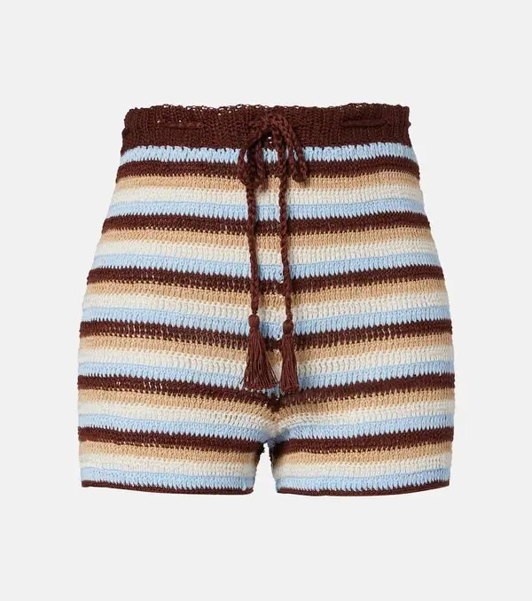 Anna Kosturova Striped Cotton Crochet Shorts - Multicoloured