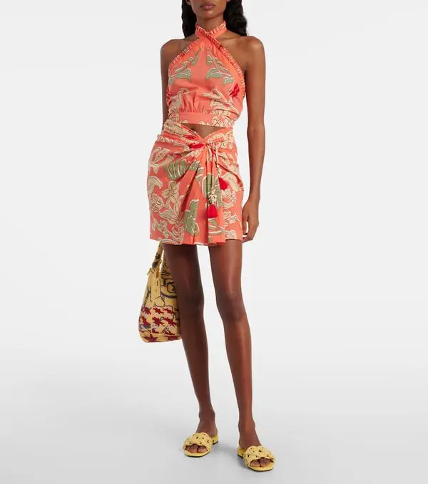 Poupette St Barth Suma Printed Cotton Crop Top