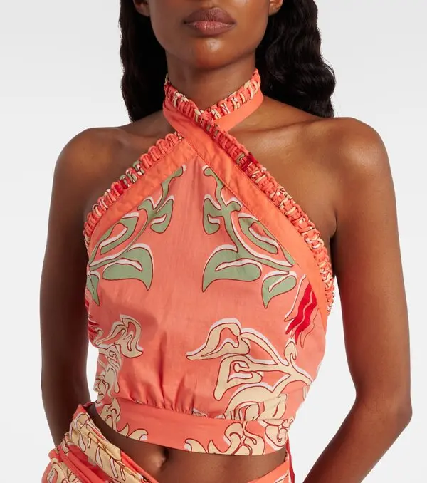 Poupette St Barth Suma Printed Cotton Crop Top