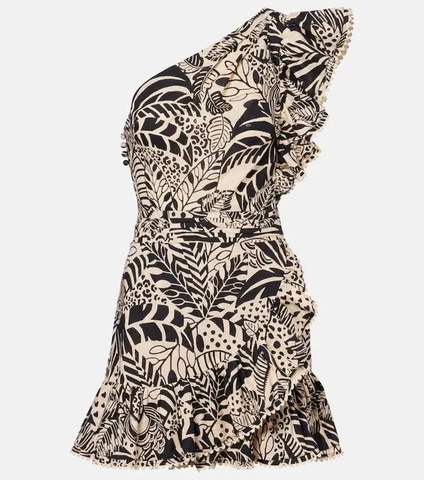 Poupette St Barth Corinne Ruffled Printed Mini Dress - Black