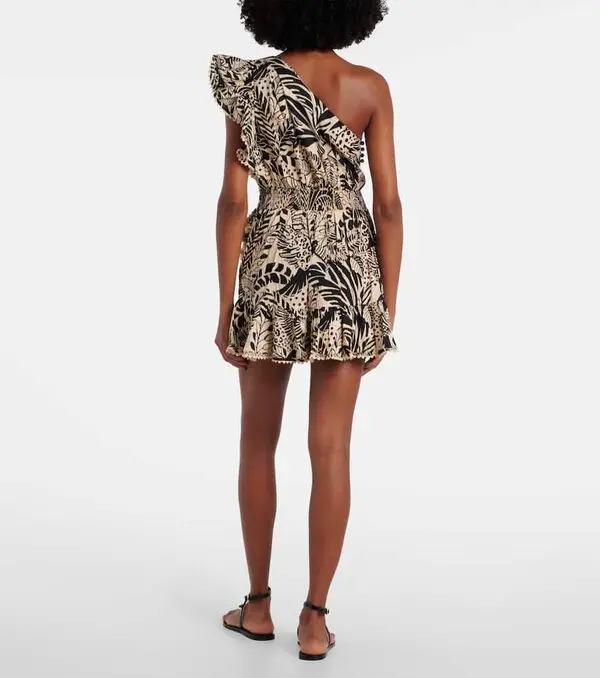 Poupette St Barth Corinne Ruffled Printed Mini Dress - Black
