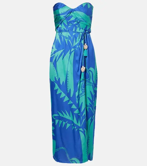 Poupette St Barth Collina Printed Strapless Midi Dress - Blue