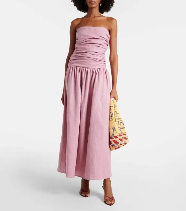 Faithfull The Brand Sacha Strapless Linen Maxi Dress - Pink