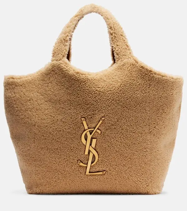 Saint Laurent Icare Maxi Shearling Shopper Tote - Beige