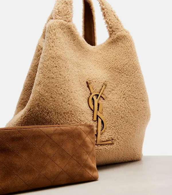 Saint Laurent Icare Maxi Shearling Shopper Tote - Beige