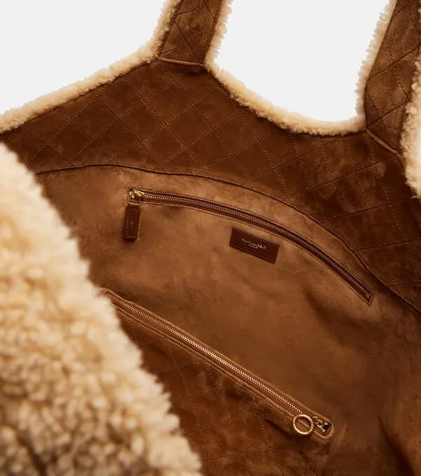 Saint Laurent Icare Maxi Shearling Shopper Tote - Beige