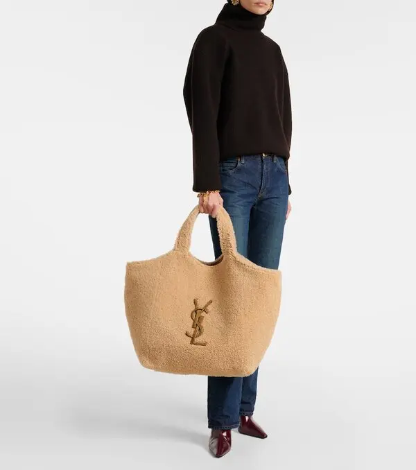 Saint Laurent Icare Maxi Shearling Shopper Tote - Beige