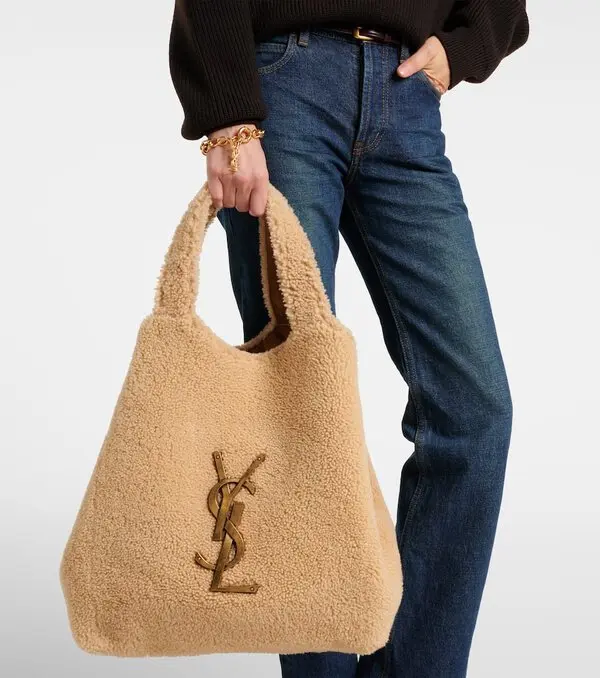 Saint Laurent Icare Maxi Shearling Shopper Tote - Beige