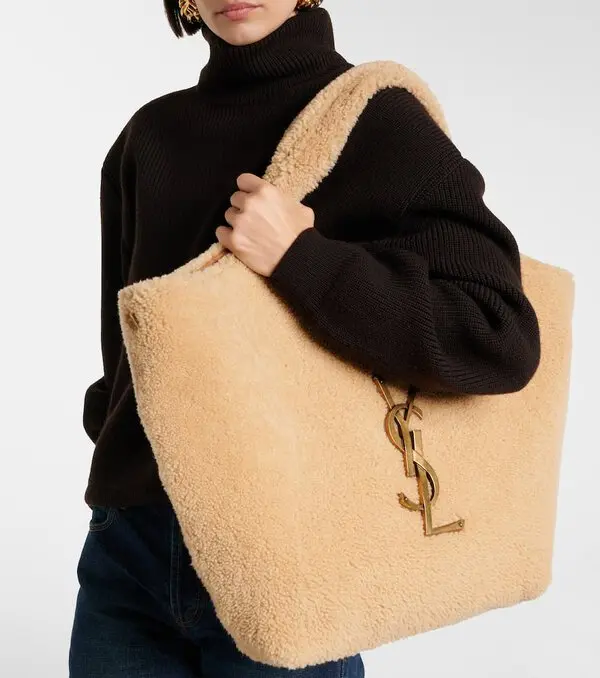 Saint Laurent Icare Maxi Shearling Shopper Tote - Beige