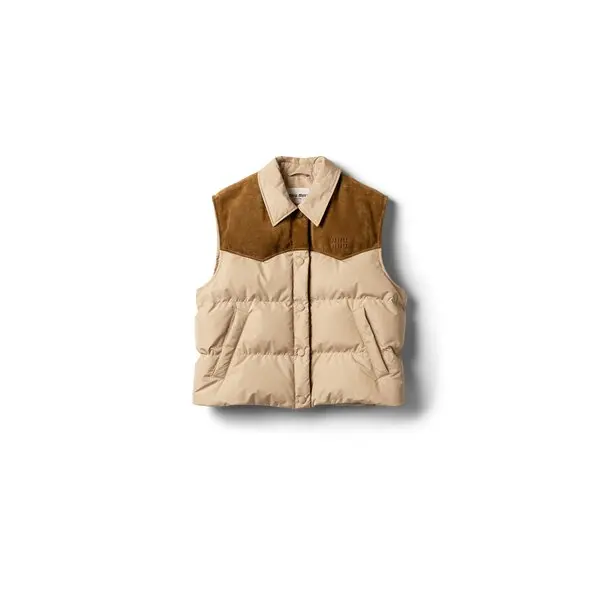 Miu Miu Technical Pongé And Leather Down Vest