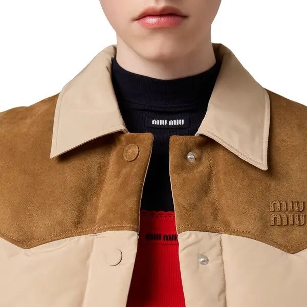 Miu Miu Technical Pongé And Leather Down Vest