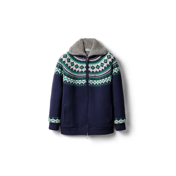 Miu Miu Wool And Fleece Cardigan With Zipper