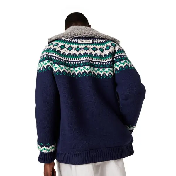 Miu Miu Wool And Fleece Cardigan With Zipper