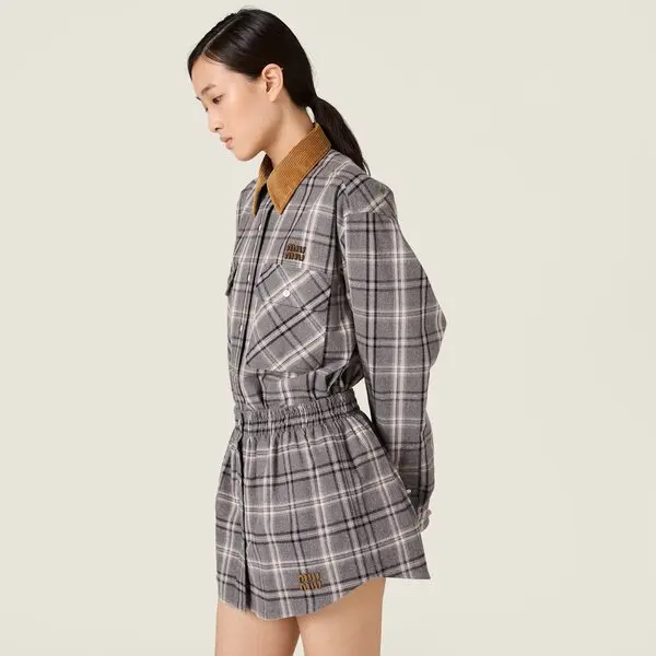 Miu Miu Checked Flannel Shirt - Slate Gray