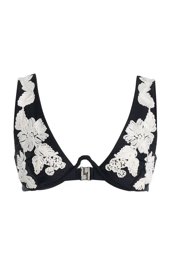 Simkhai Rosie Embroidered Bikini Top - Black