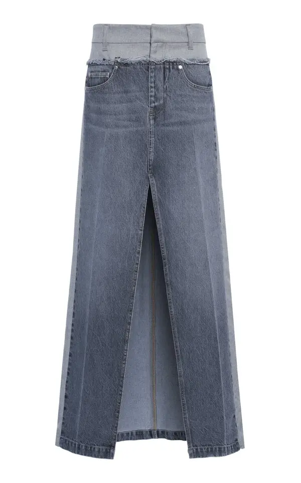 Stella McCartney Trouser-waist Denim Maxi Skirt - Grey