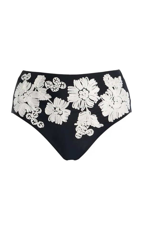 Simkhai Francie Embroidered High-rise Bikini Bottom - Black
