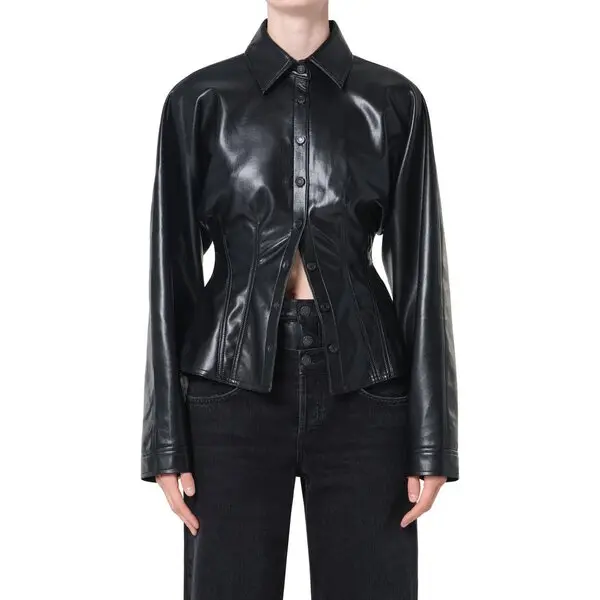 AGOLDE Devon Faux Leather Shirt - Detox Black
