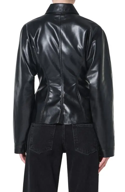 AGOLDE Devon Faux Leather Shirt - Detox Black