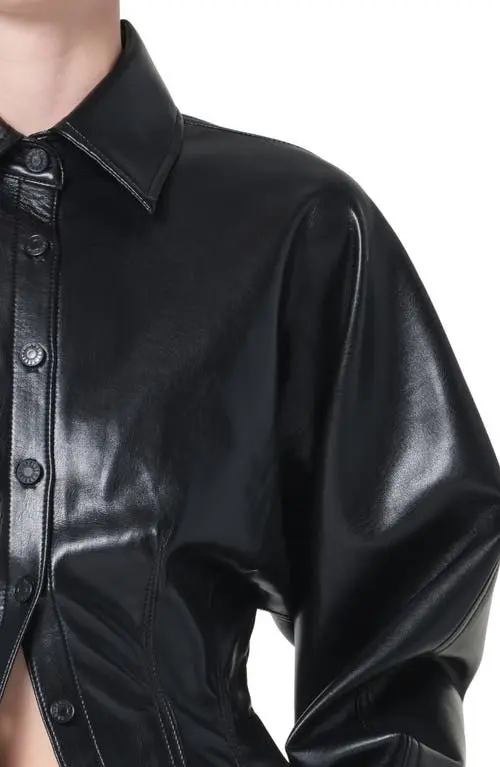 AGOLDE Devon Faux Leather Shirt - Detox Black