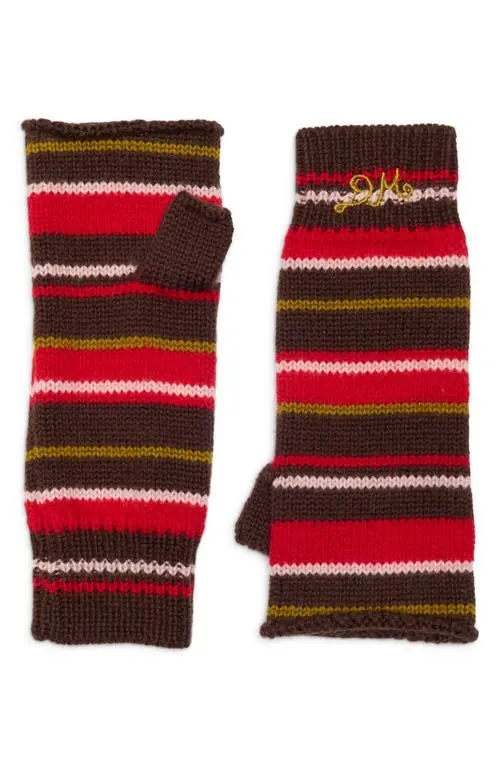 DAMSON MADDER Knitted Fingerless Mittens - Brown Multi