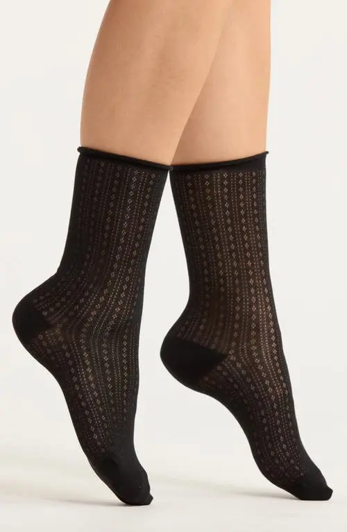 CASA CLARA Pointelle Stitch Crew Socks - Black