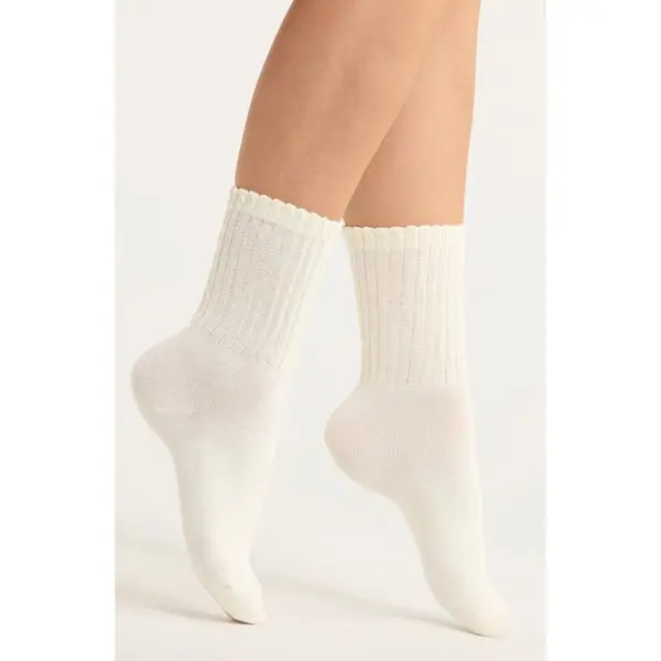 CASA CLARA Joanna Ruffle Trim Crew Socks - White