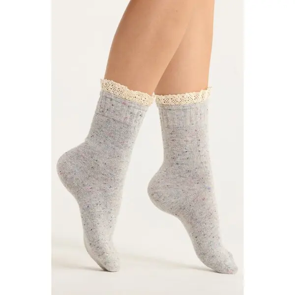 CASA CLARA Tahor Ruffle Lace Trim Crew Socks - Gray