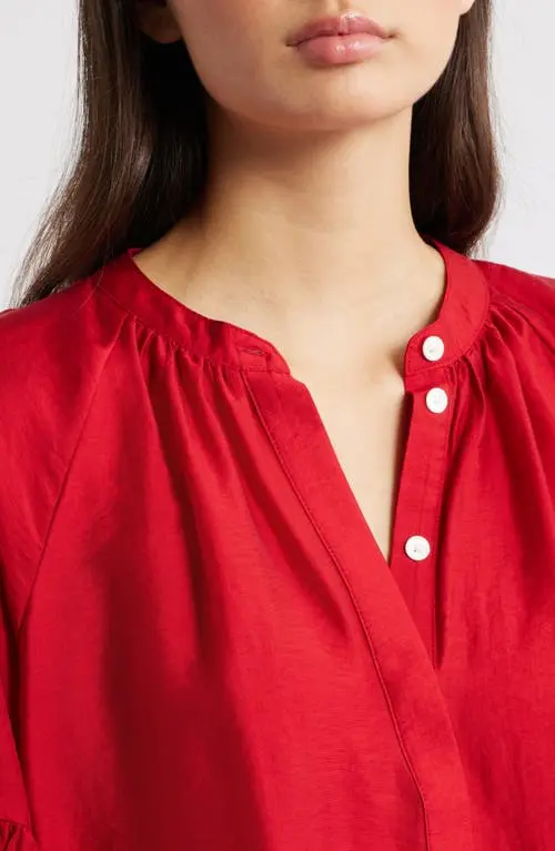 Madewell Shirred Balloon Sleeve Button-up Top - Crimson
