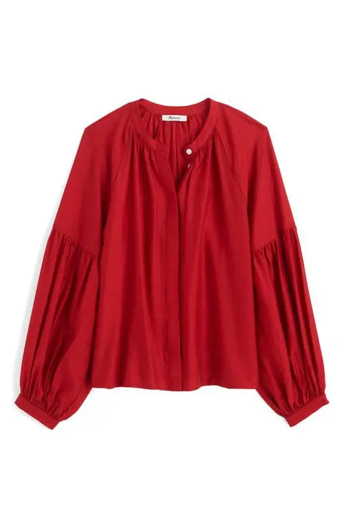 Madewell Shirred Balloon Sleeve Button-up Top - Crimson