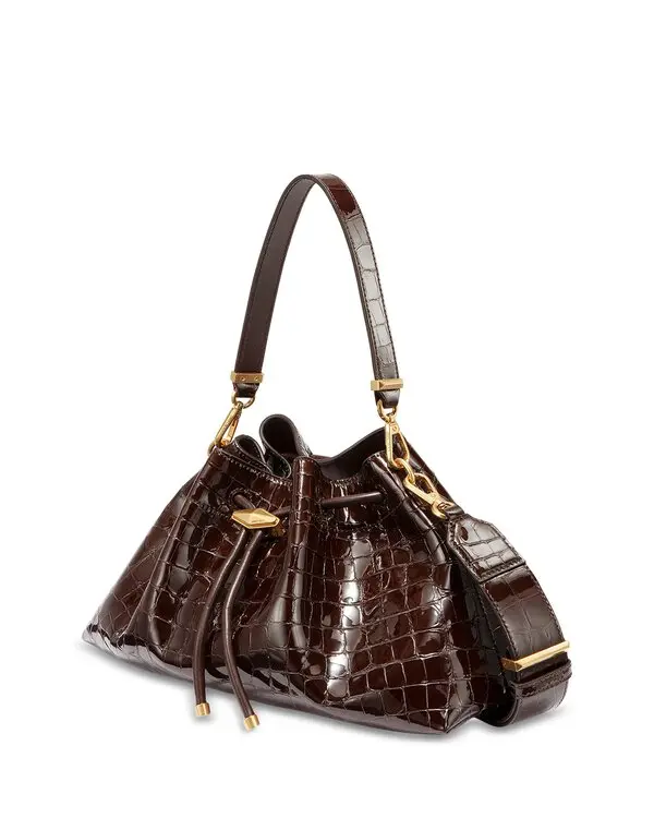 JIMMY CHOO Jimmy Cinch Medium Shiny Embossed Leather Shoulder Bag - Sambuco
