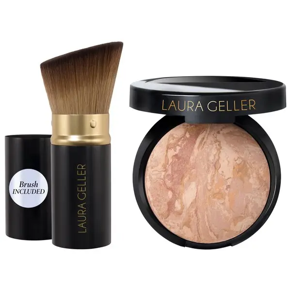 Laura Geller Beauty Balance And Brighten Color Correcting Baked Powder Foundation + Kabuki Brush - Fair