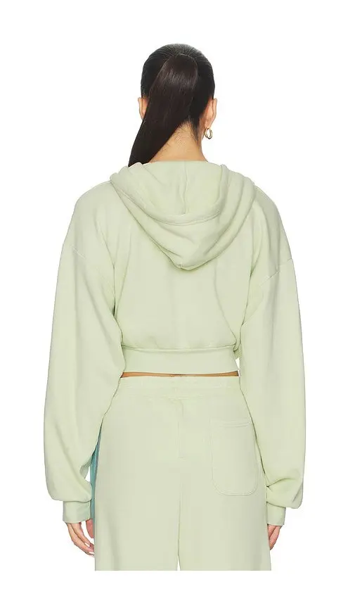 Aviator Nation 5 Stripe Cropped Zip Hoodie - Lime Cream & Seafoam