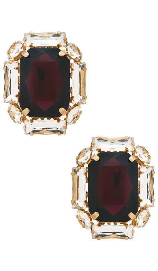ANTON HEUNIS Omega Clasp Square Stud Earrings - Burgundy  Crystal  & Gold