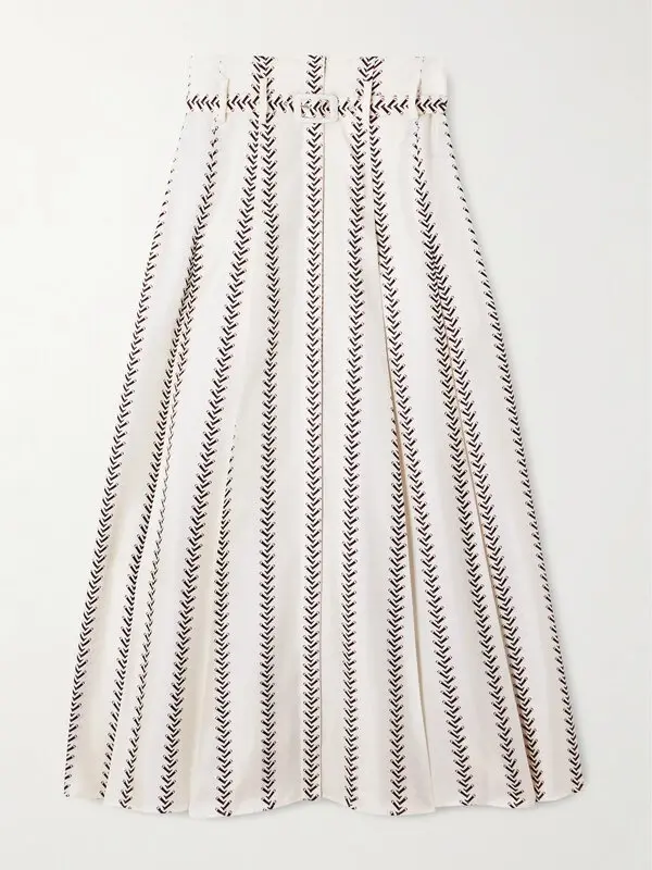 Gabriela Hearst Dugald Belted Pleated Printed Silk Midi Skirt - Neutrals