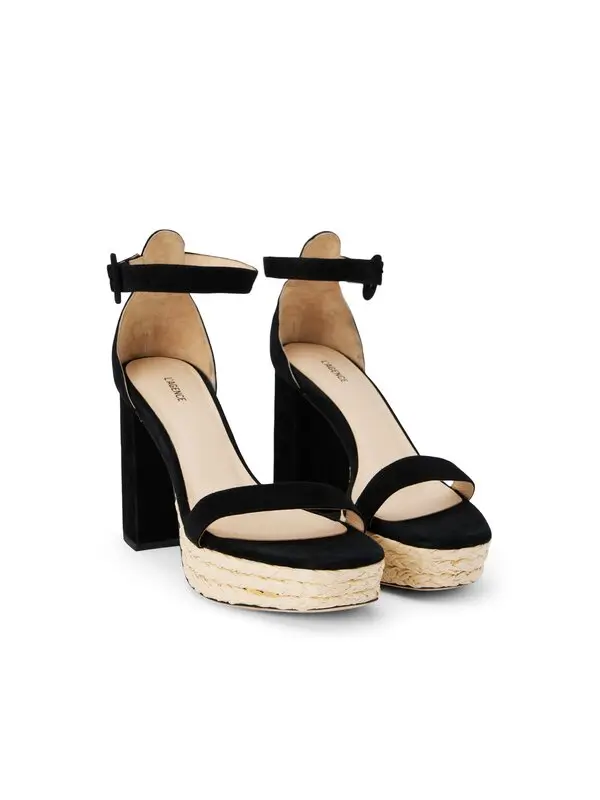 L'Agence Avia Suede Platform Heeled Sandal - Black Suede